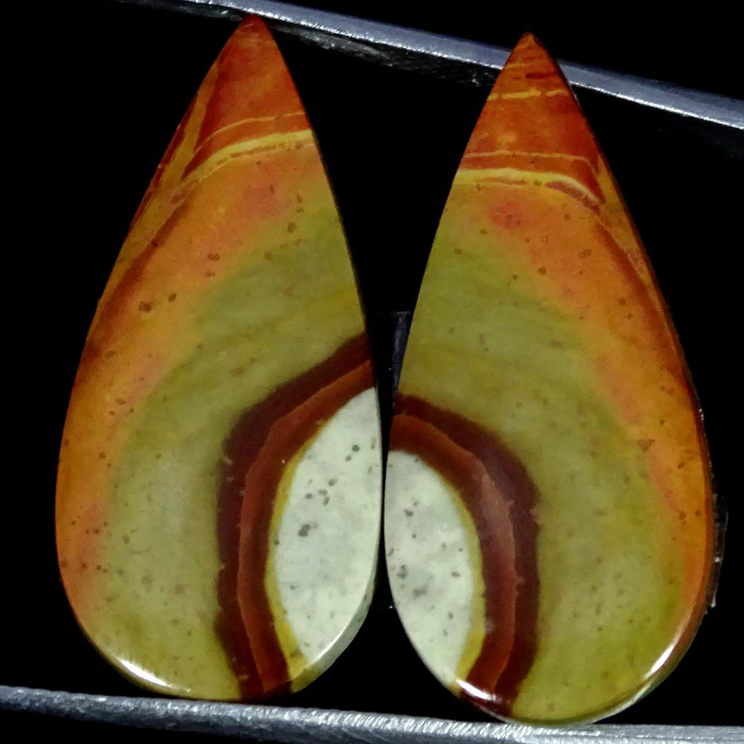 Natural Polygram Jasper Gems/ Multi Jasper Cabochon Pair/ Pear Jasper ...