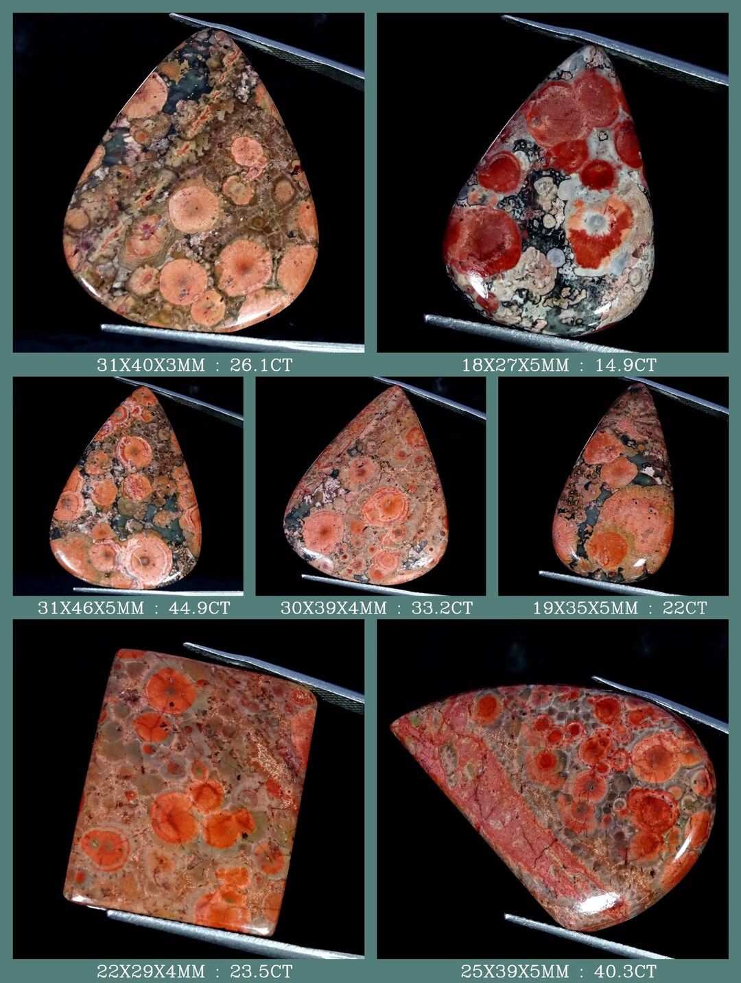 100% Natural Orbicular Jasper Gemstone/ Jasper Pear Cabs/ AAA Wholesale ...