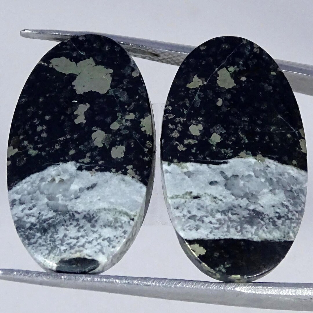 Genuine Pyrite in Slate Cabochon Pair Gemstone/ Multi Pyrite in Slate ...