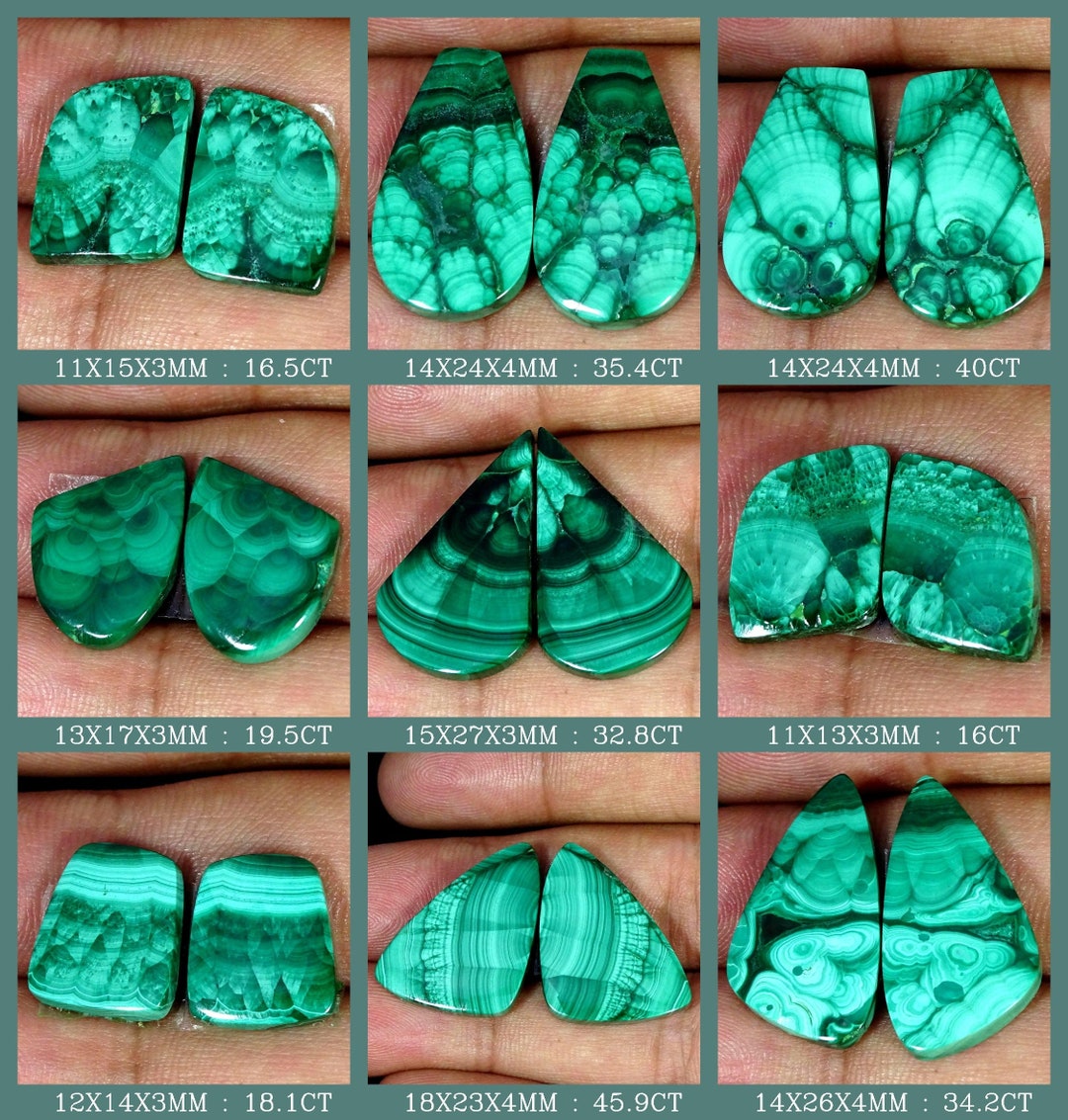 Natural Malachite Gems/ Green Malachite Cabochon Pair/ Fancy Malachite ...