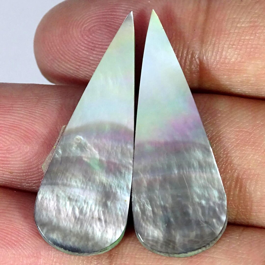 Natural Mother of Pearl Gems/ Multi Mother of Pearl Cabochon Pair/ Pear ...