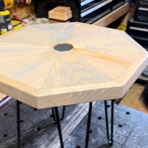 Small Octagon Table Gray With Blue Epoxy Inlay - Etsy