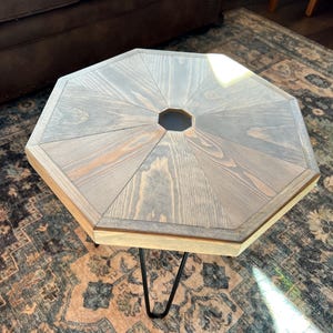 Small Octagon Table Gray With Blue Epoxy Inlay - Etsy