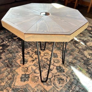 Small Octagon Table Gray With Blue Epoxy Inlay - Etsy