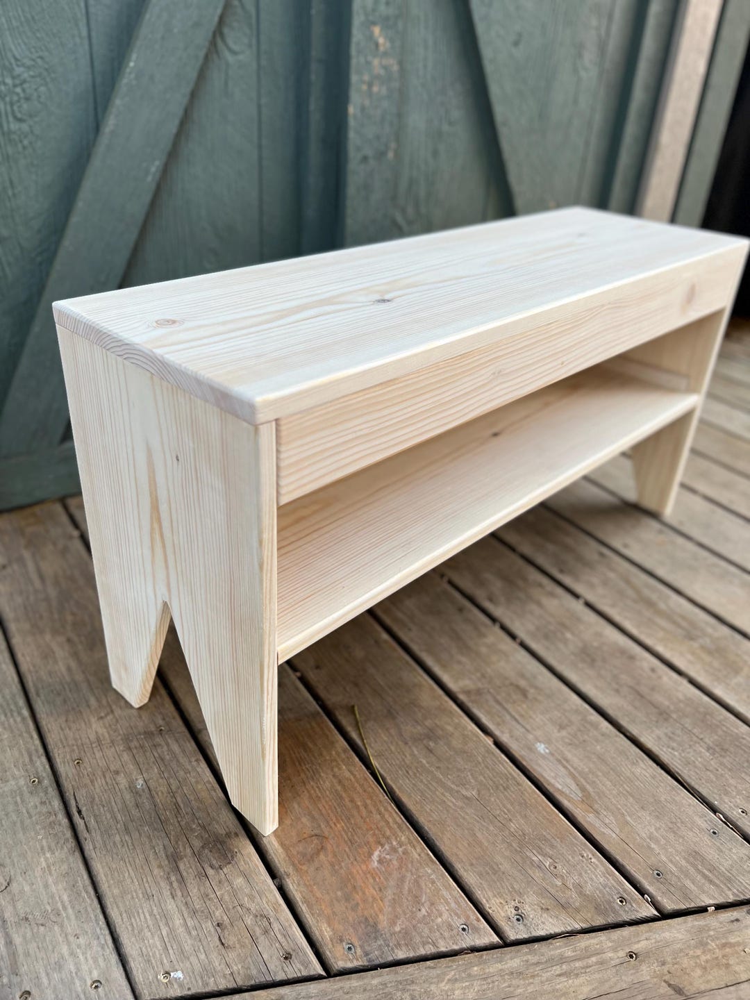 Wood Bench With Storage Shelf - Solid Top - Etsy