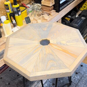 Small Octagon Table Gray With Blue Epoxy Inlay - Etsy