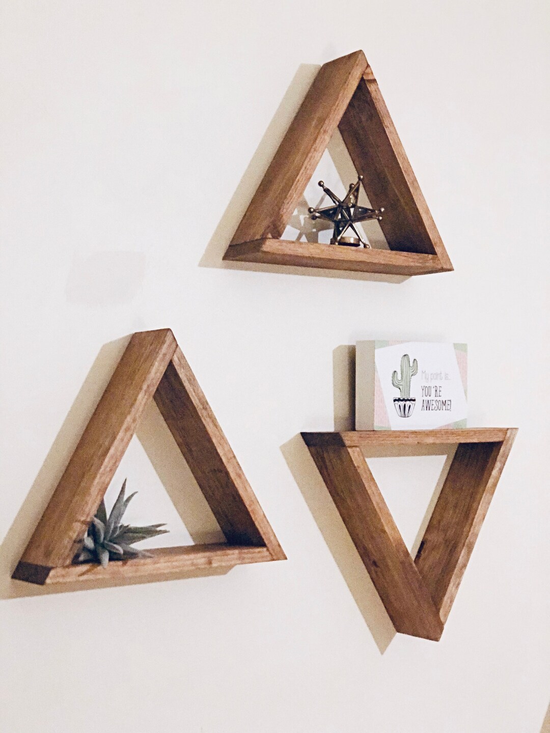 Triangle Shelves Set of THREE Floating Shelves Wooden - Etsy