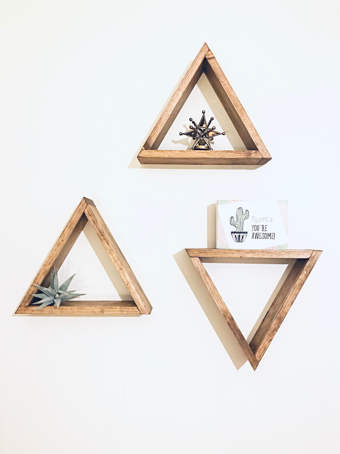 Triangle Shelves Wood Set of THREE Floating Shelves - Etsy