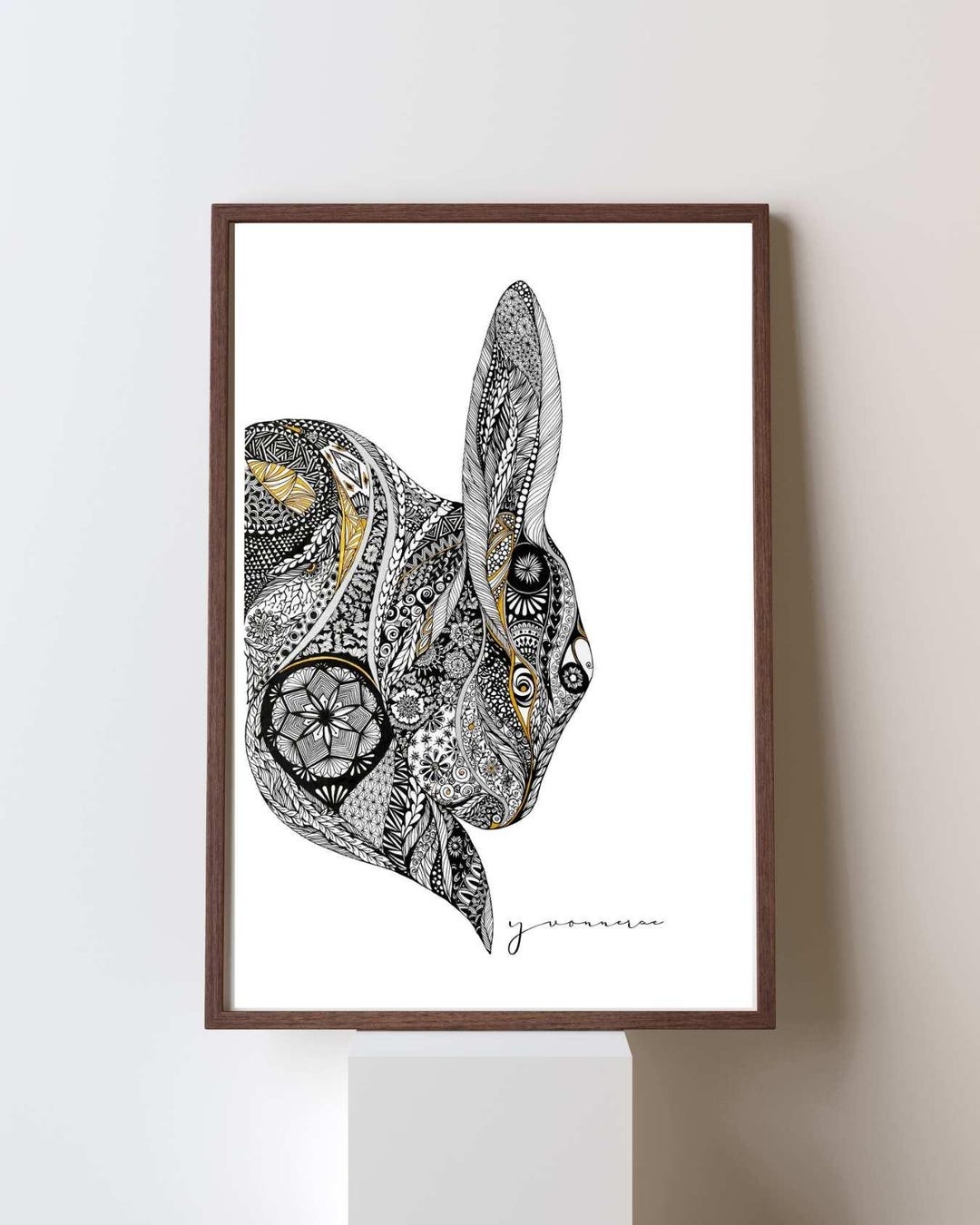 Original Zen Rabbit Drawing Black and White Digital Download Home Decor ...