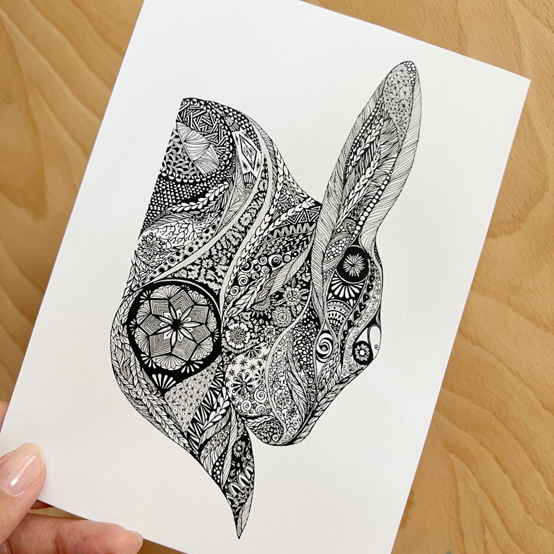 Original Zen Rabbit Drawing Black and White Printings - Etsy