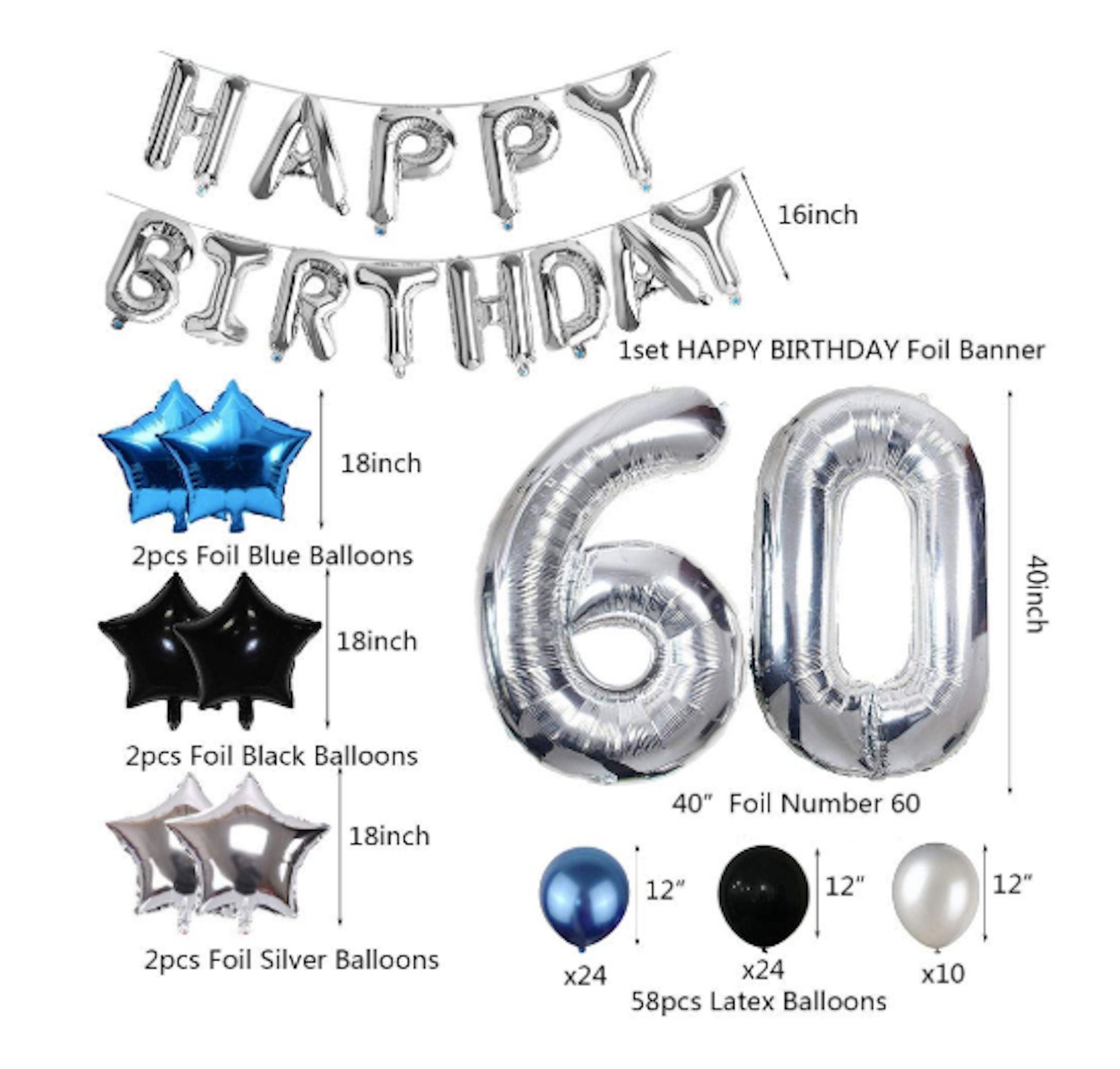 60th Birthday Decorations Silver Blue 60th Party Decorations | Etsy