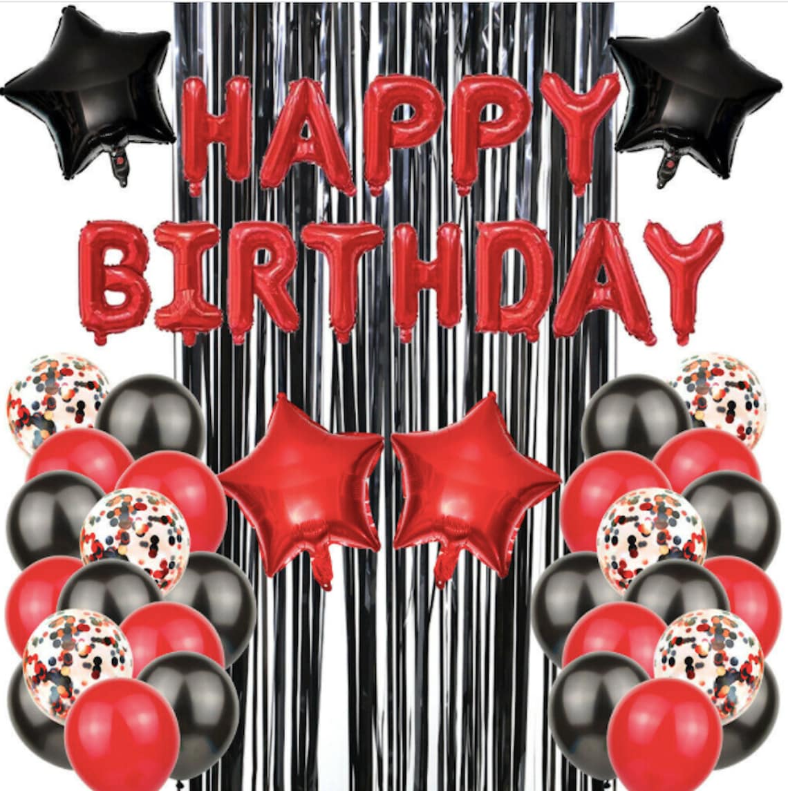 Red Happy Birthday Decorations Birthday Black Balloons Paper | Etsy