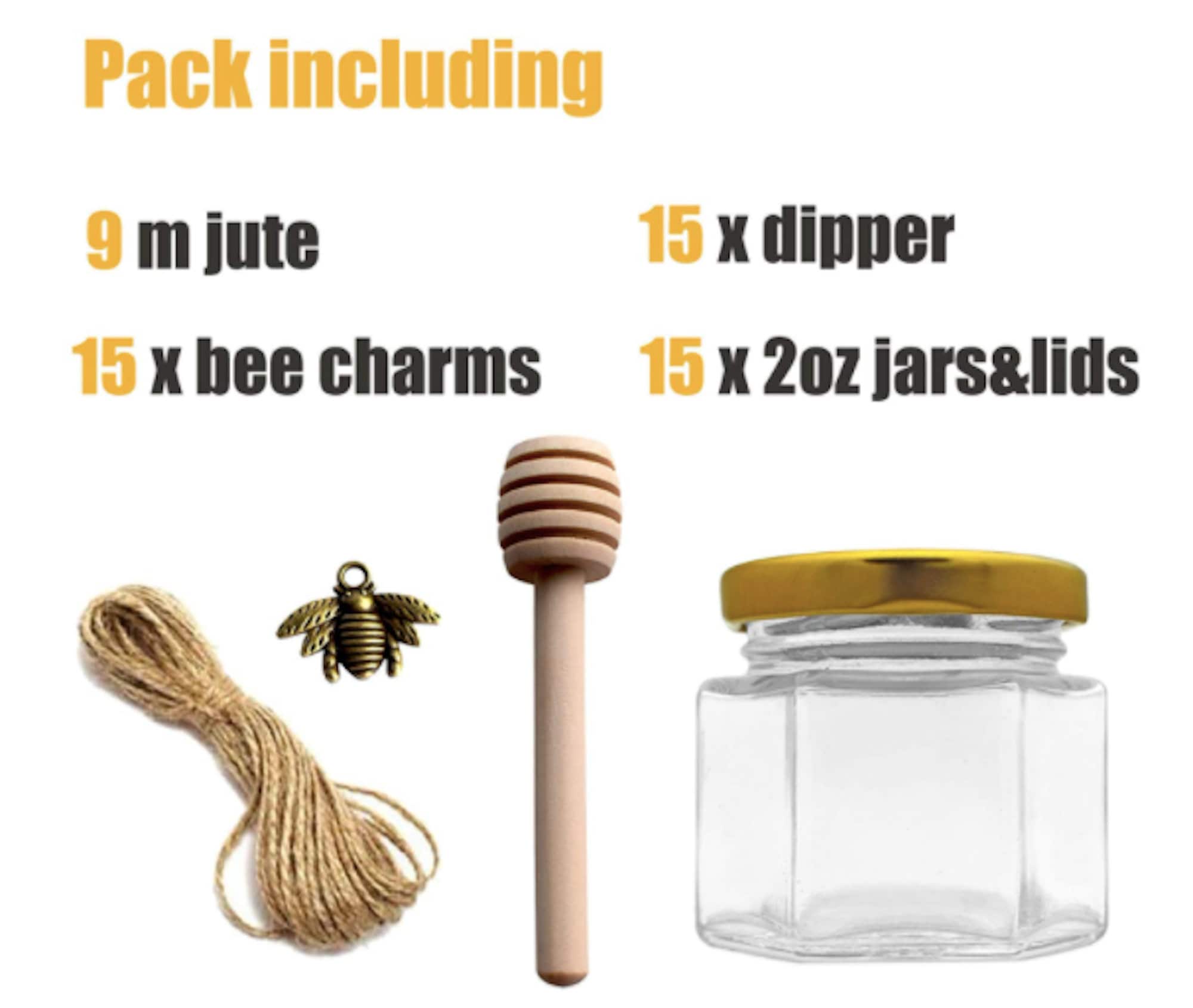 15 Mini Honey Jars Bee theme Party favors Honey Wood Dipper | Etsy