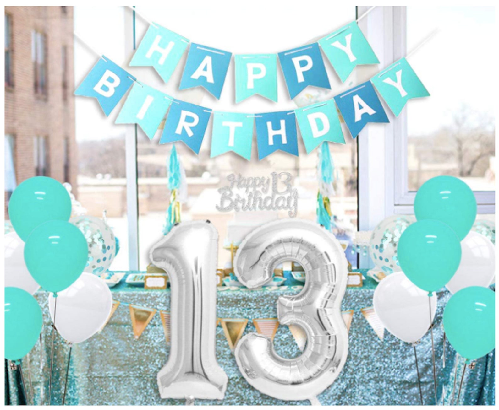 Teal 13th Birthday Decorations Girls Teal 13 Birthday Party | Etsy