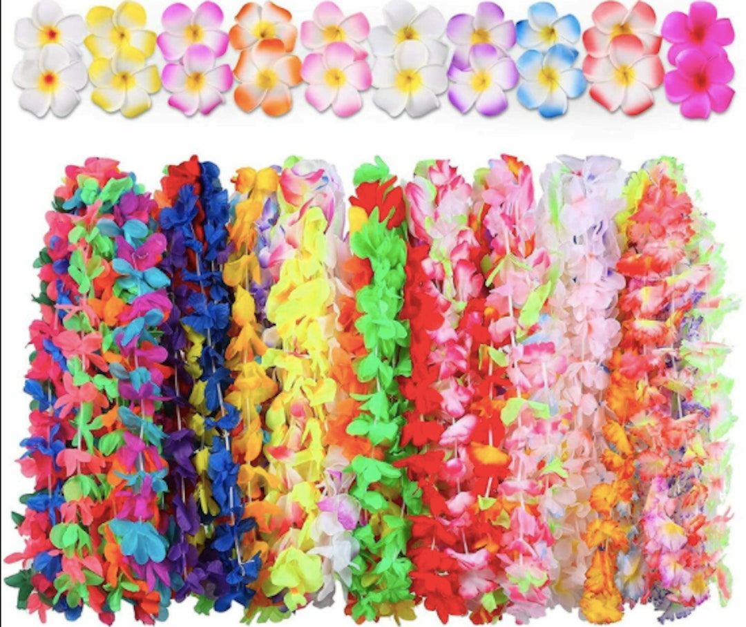 Luau Hawaiian Flower Leis Necklace Bracelets Headband Luau Party ...