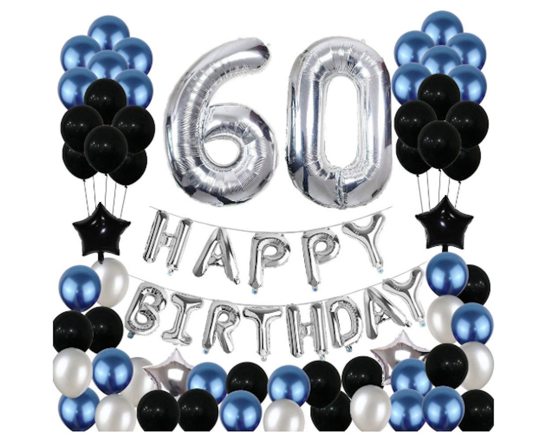 60th Birthday Decorations Silver Blue 60th Party Decorations Happy ...