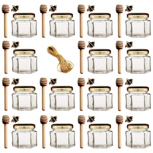 15 Mini Honey Jars Bee theme Party favors Honey Wood Dipper | Etsy