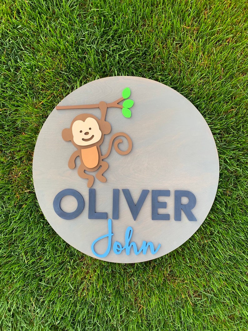 Wood Sign Monkey sign monkey theme wood sign 3D Name Sign | Etsy