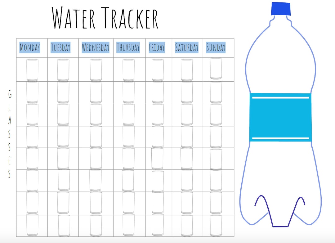 Water Drinking Weekly Coloring Tracker, Goal Setting, Chart, Bullet ...