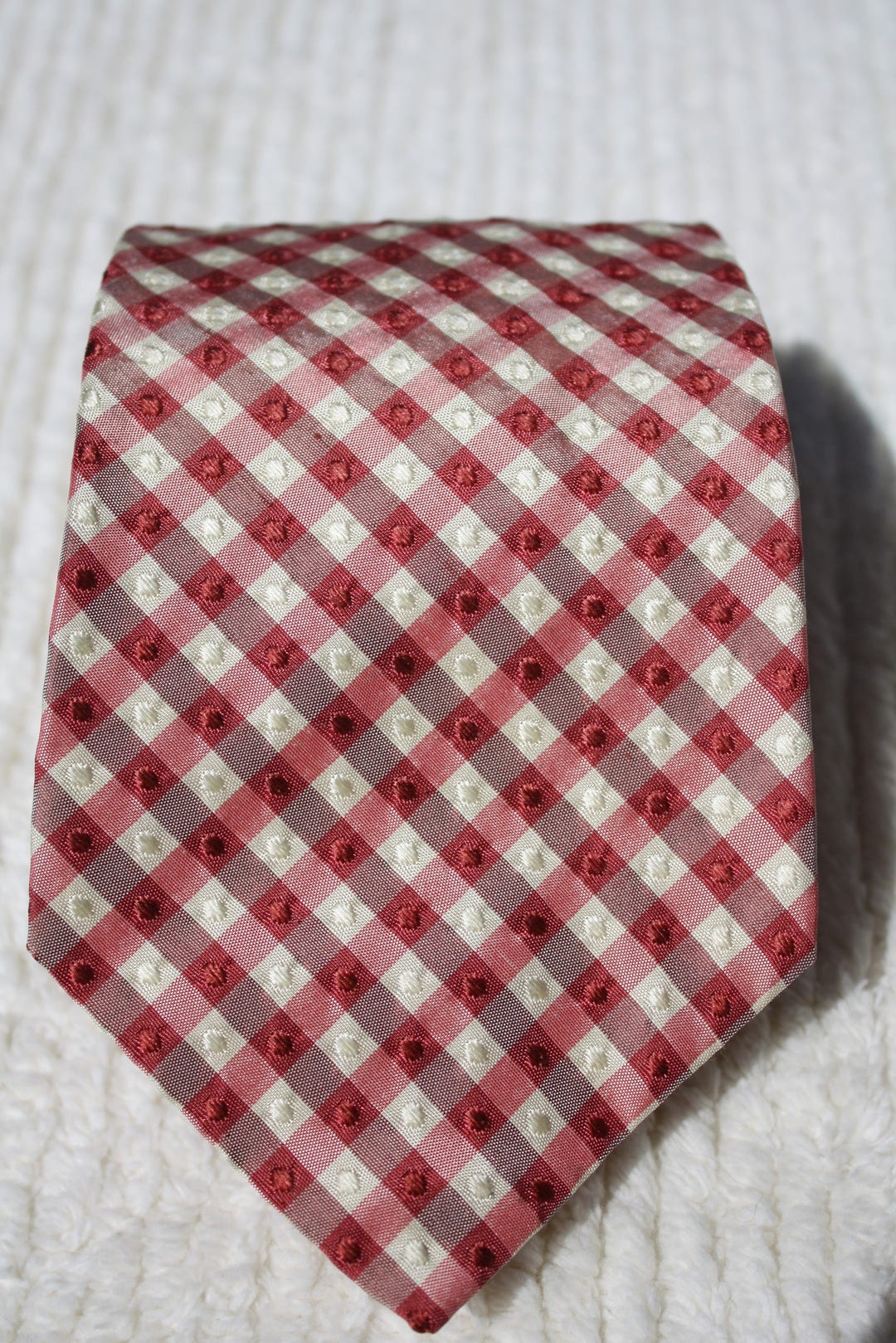 Vintage fun Ruffian Silk Tie, red & white Gingham check pattern => 30% ...