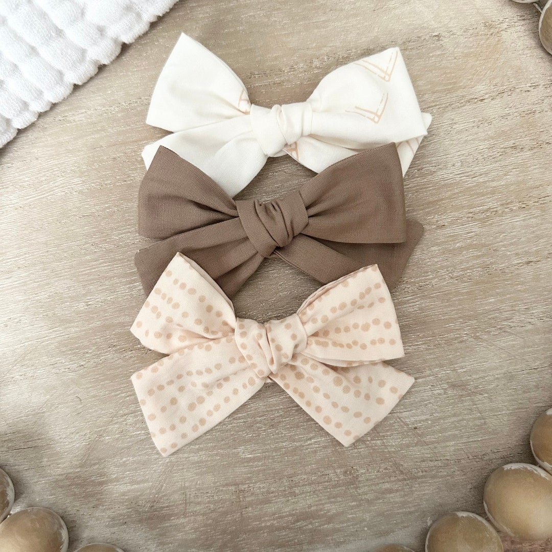 Neutral Hair Bow, Boho Hair Bow, Brown Hair Bow, Ivory Hair Bow ...