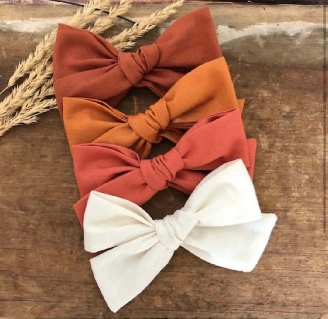 Fall Hair Bows for Girls, Ivory Hair Bow, Burnt Orange Hair Bow, Rust ...