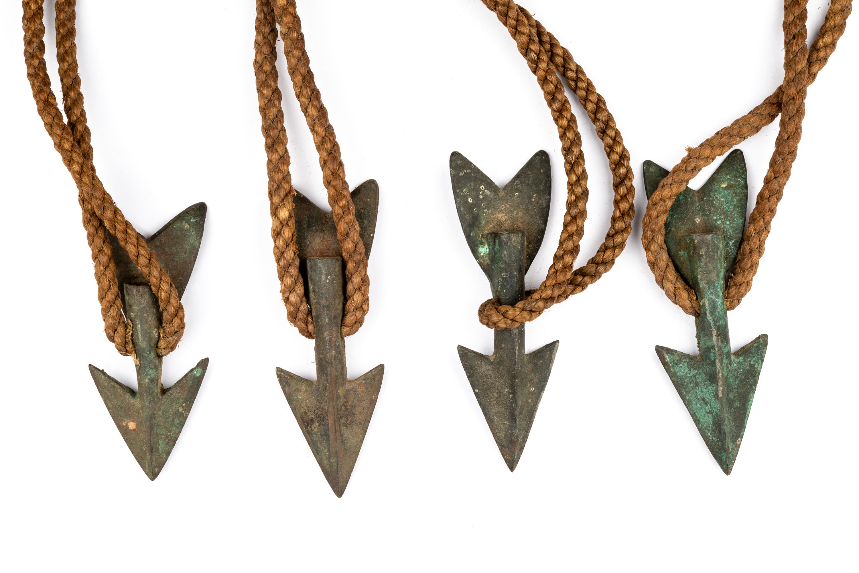 Set of 4 Antique Bronze Brass Harpoon Fishing Tips Spears + Original ...