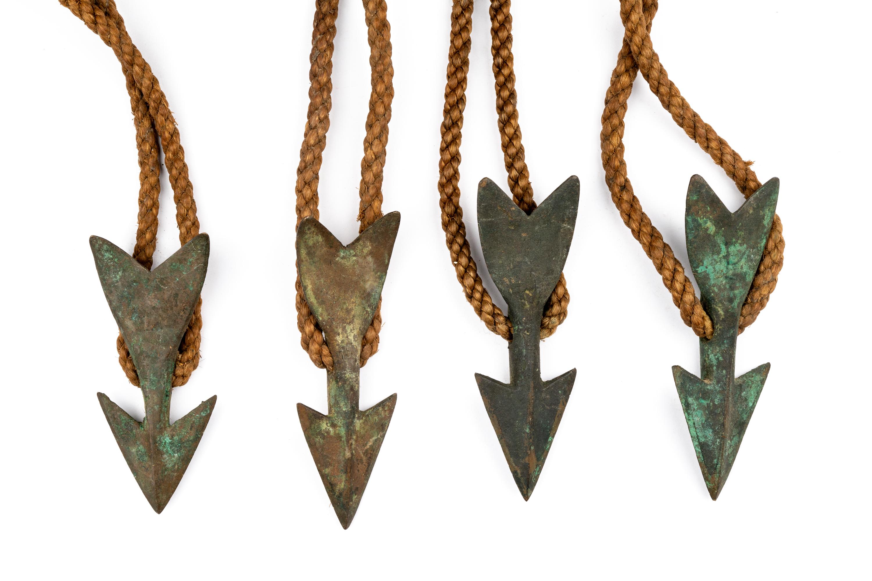 Set of 4 Antique Bronze Brass Harpoon Fishing Tips Spears + Original ...