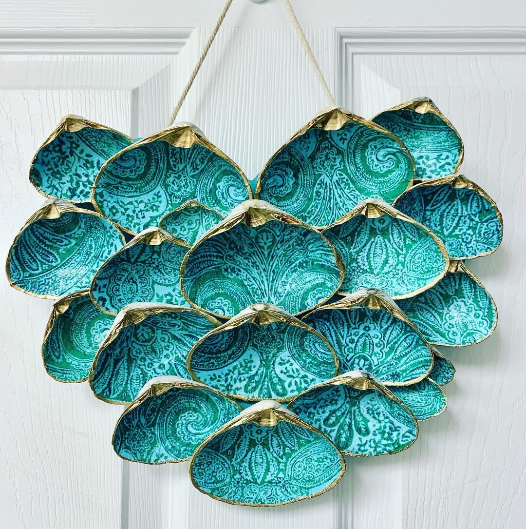 Clam Shell Heart Mosaic Aqua - Etsy