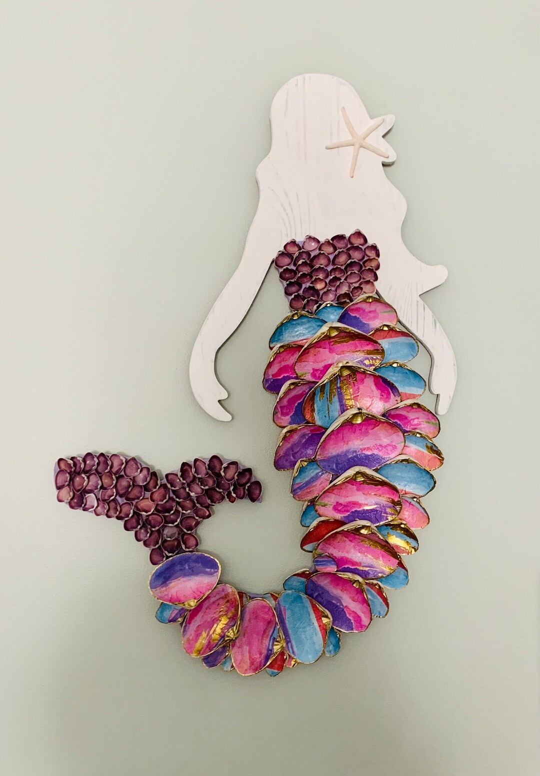 Large Clam Shell Mosaic Mermaid Purple - Etsy