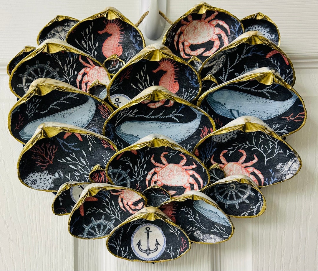 Clam Shell Heart Mosaic Navy Nautical - Etsy