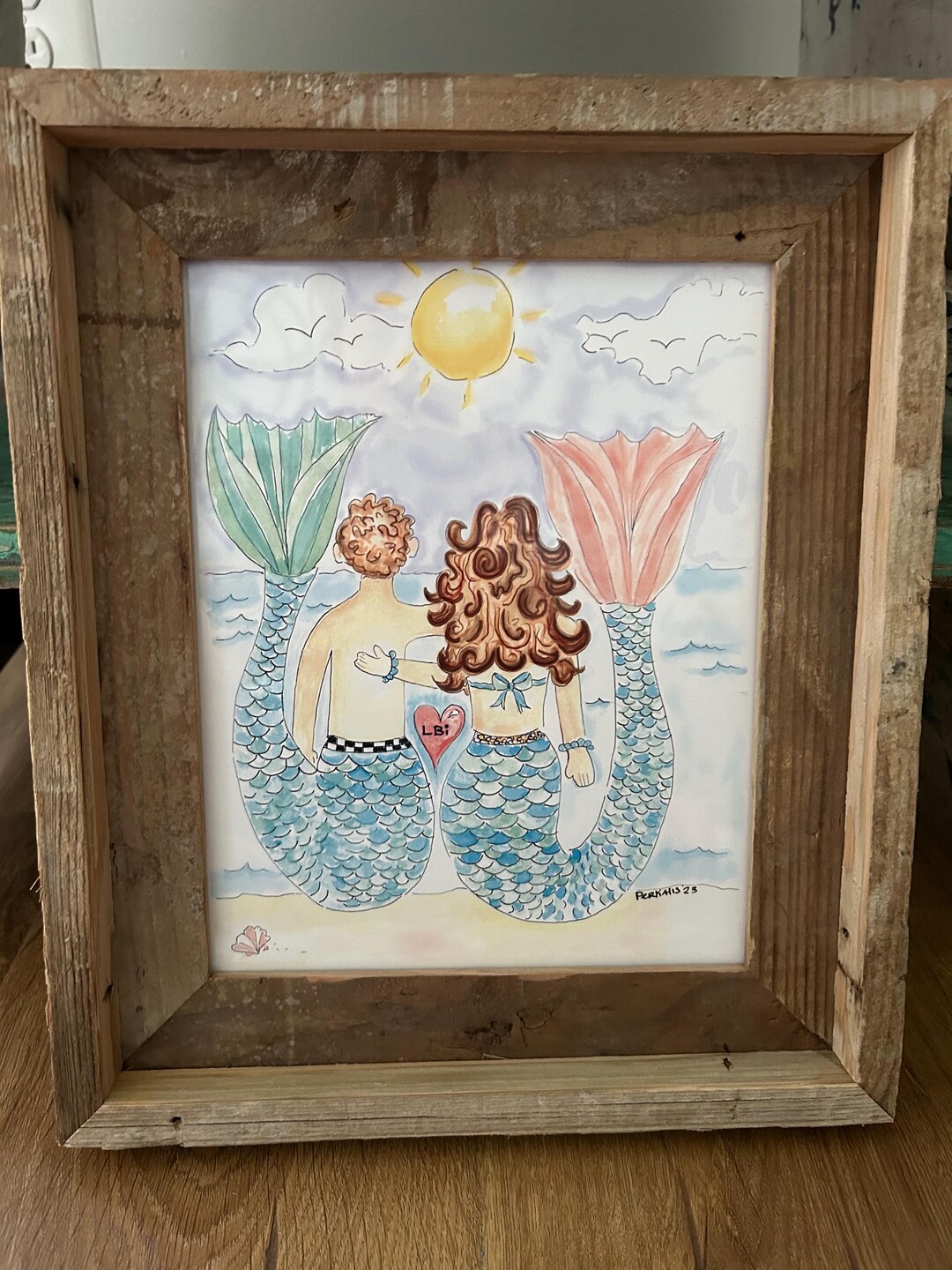 LBI Mermaid Couple Framed Watercolor Print - Etsy