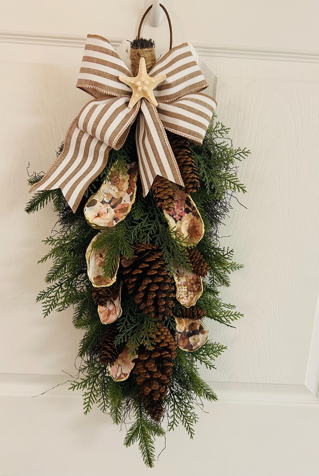 Oyster Shell Winter Roses & Pine Cone Evergreen Swag - Etsy