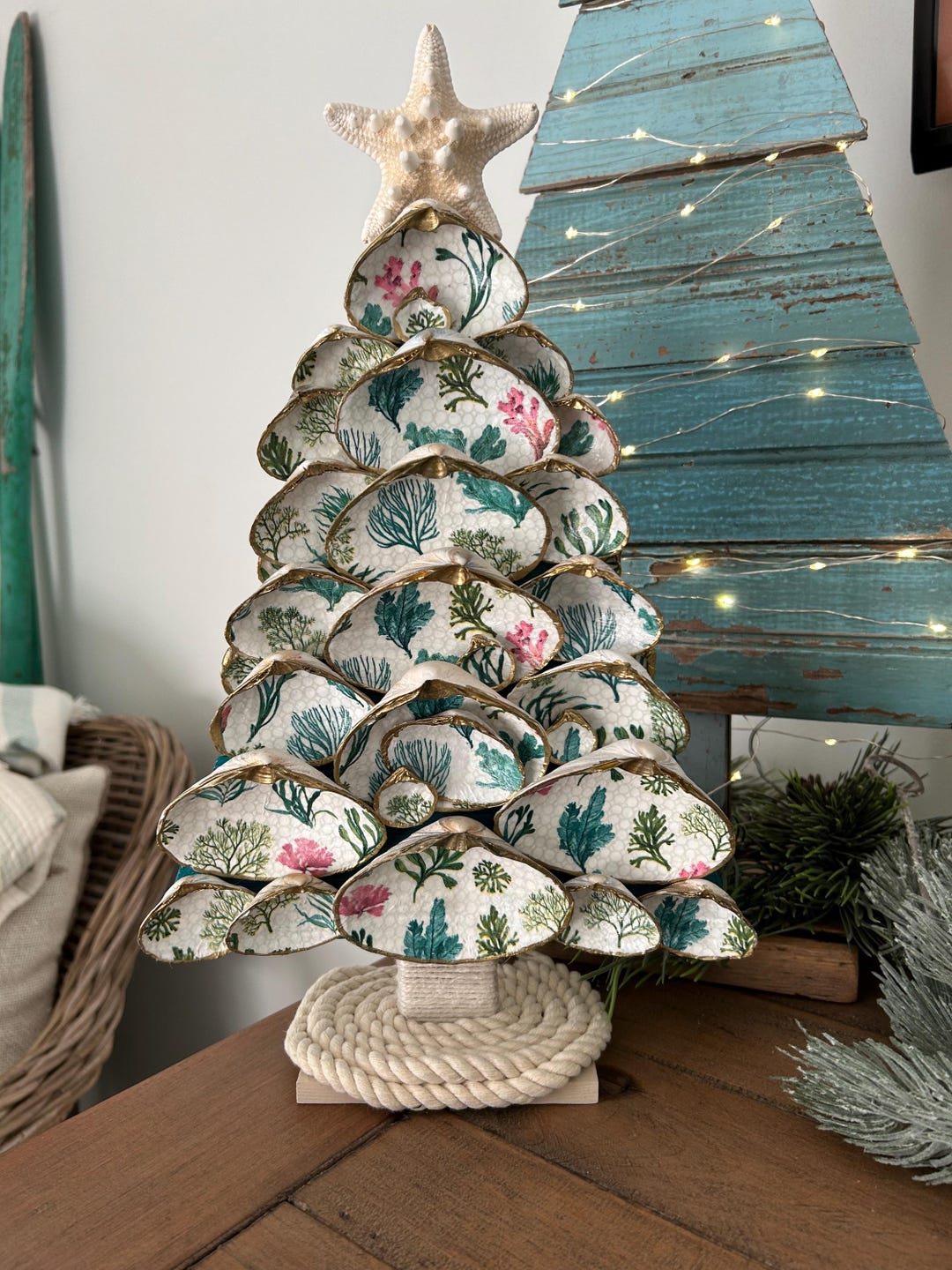 Clam Shell & Seaglass Free Standing Tree~aqua Green - Etsy