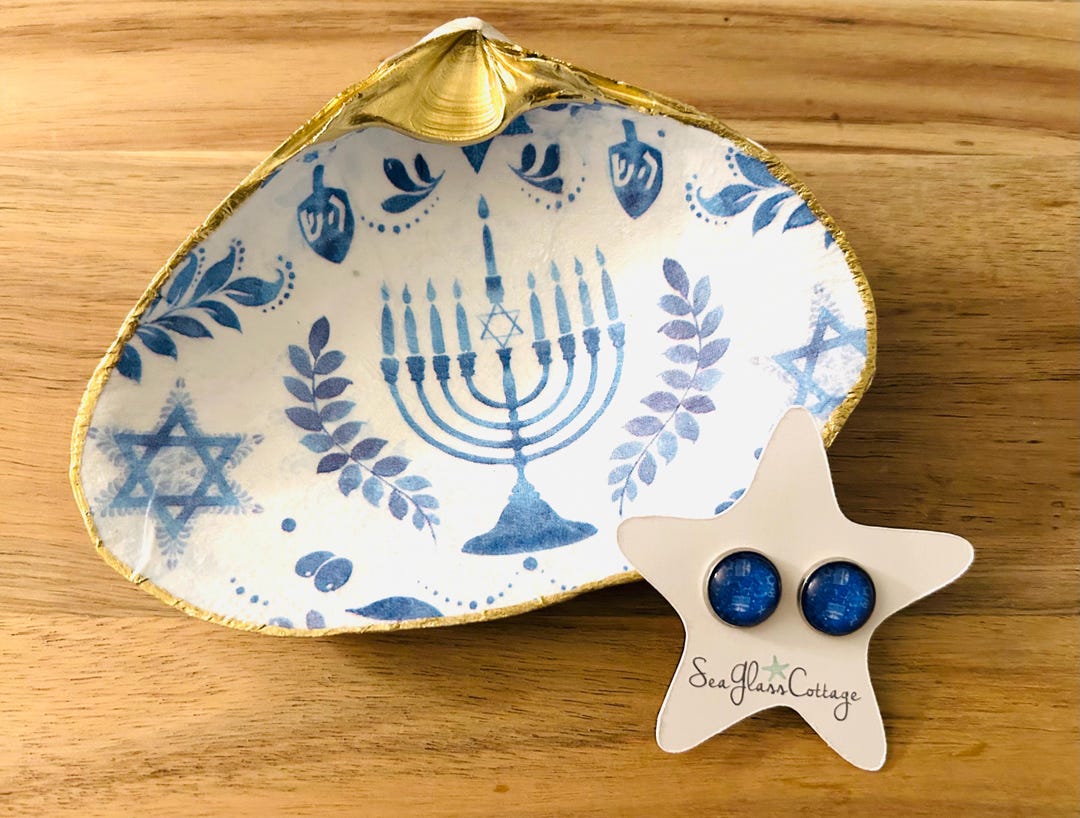Handmade Hanukkah Clam Shell Dish & Earring Set - Etsy
