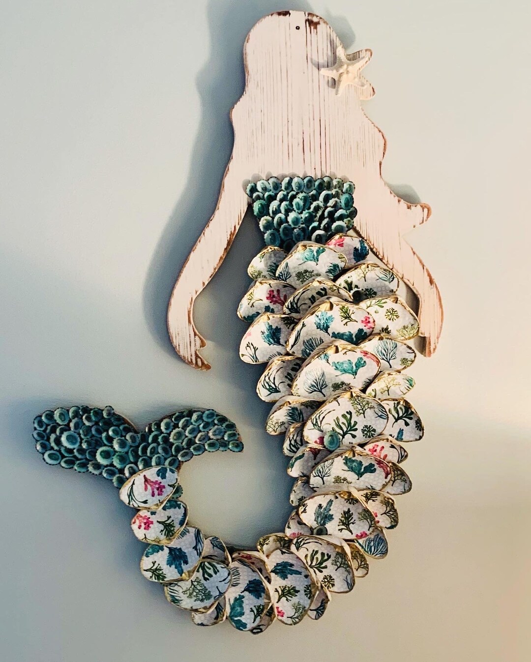 Large Clam Shell Mermaid Mosaic Turquoise Paisley - Etsy