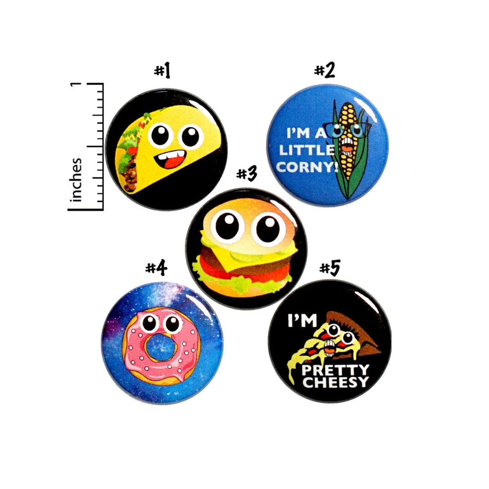 Silly Food Buttons or Fridge Magnets // 5 Pack // Backpack Pins ...