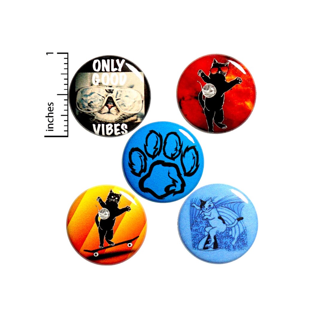 Funny Cat Pin Buttons, Cat Backpack Pins, Funny Cat Gift, Skateboarding ...