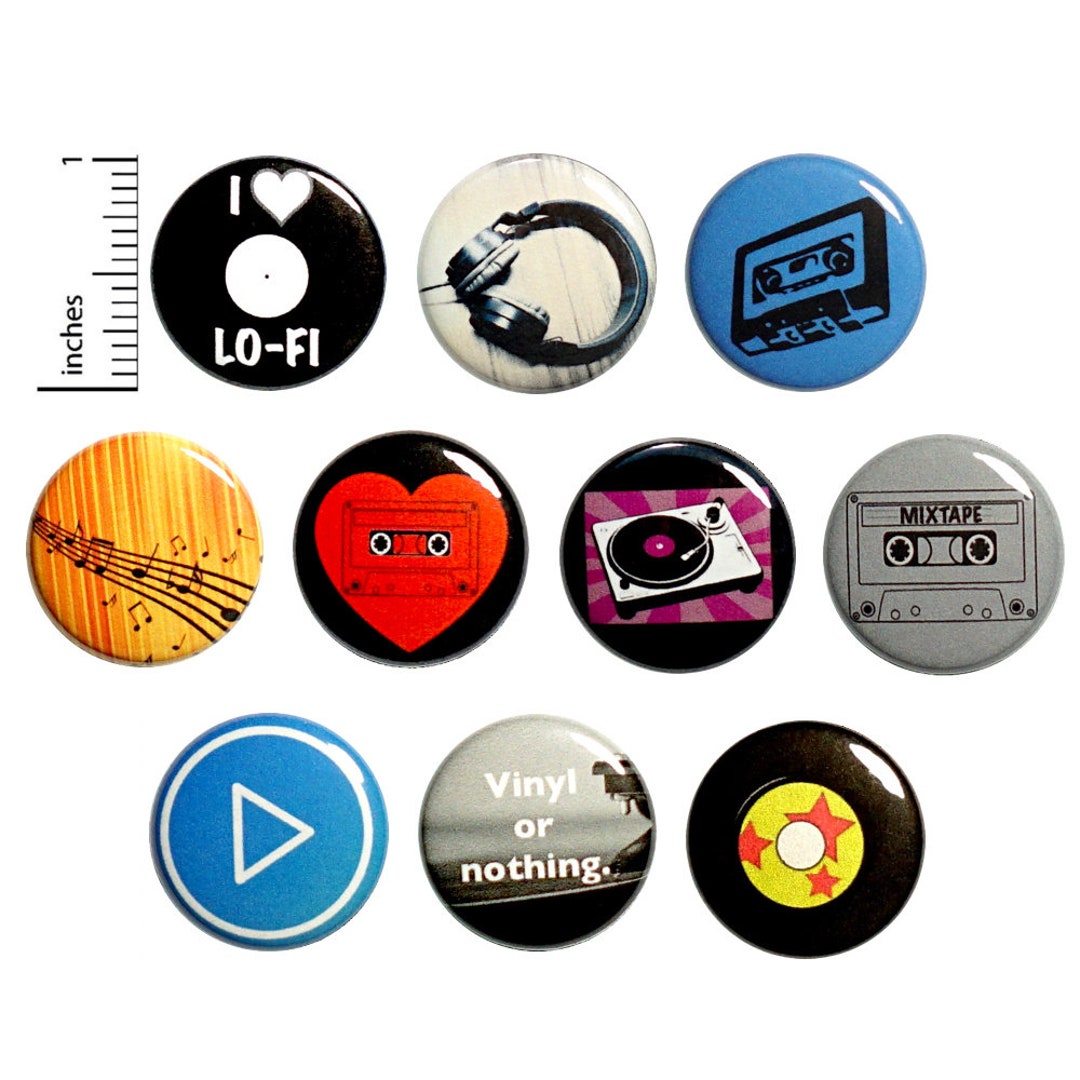 Music Pins 10 Pack Buttons for Backpacks or Fridge Magnets, Records ...