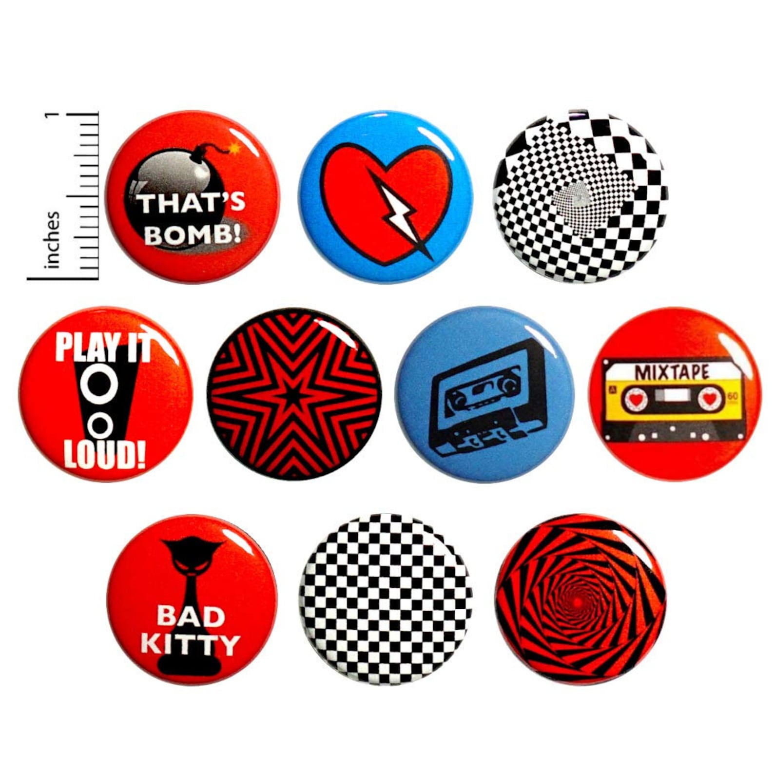 Cool 90's Style 10 Pack Buttons for Backpacks or Fridge Magnets ...