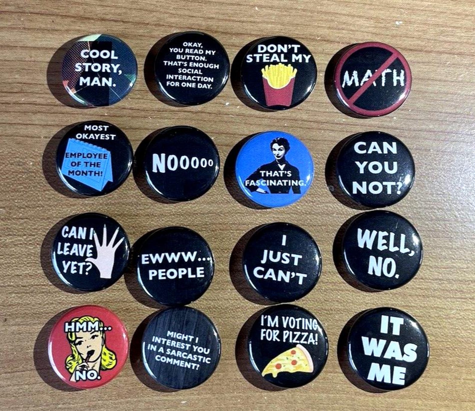 16 Sarcastic Buttons Pins, Lot of 80's 90's Vintage Style Buttons ...