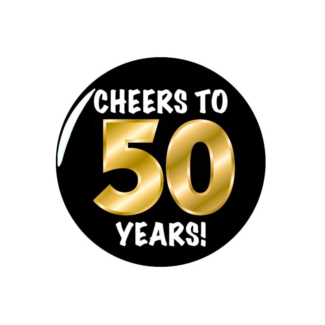 50th Birthday Button, Gold and Black, Cheers to 50 Years!, Surprise ...