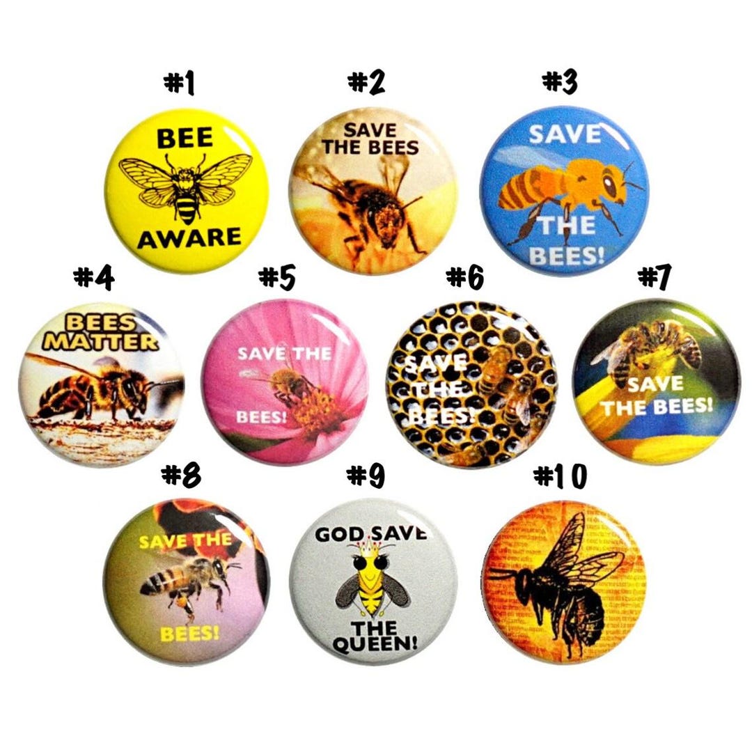 Save the Bees Buttons 10 Pack Endangered Honey Bees, Bee Awareness Pins ...