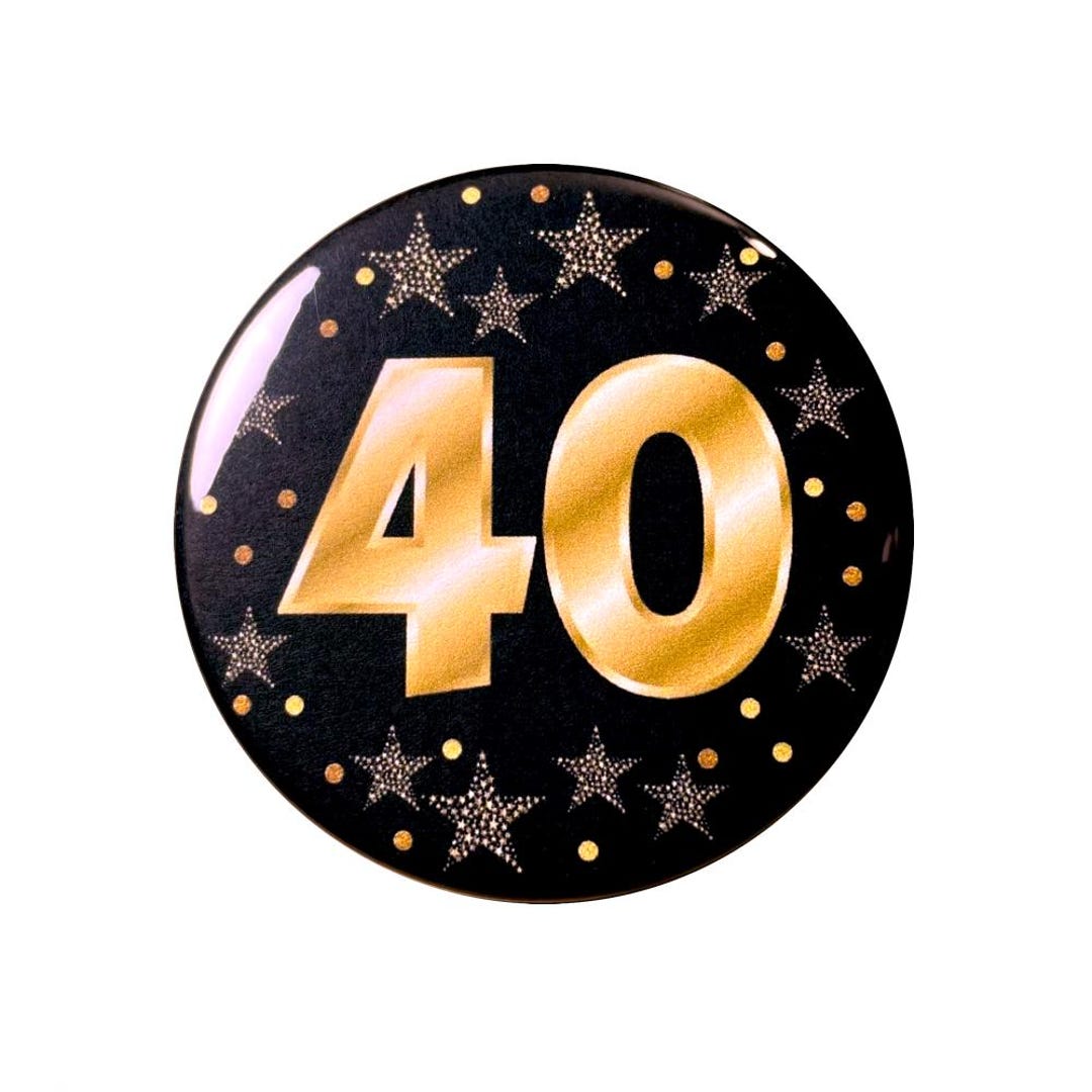 40th Birthday Button Gold Confetti & Stars "40th" Bday Party Favor Pin ...