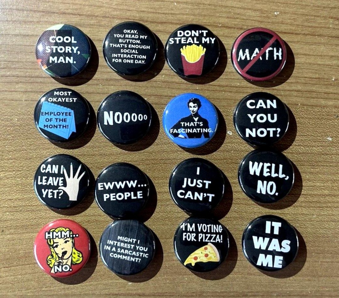 16 Sarcastic Buttons Pins, Lot of 80's 90's Vintage Style Buttons ...