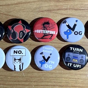 10 Buttons Pins, 80's 90's Vintage Style Pins, Punk Music Band Buttons ...