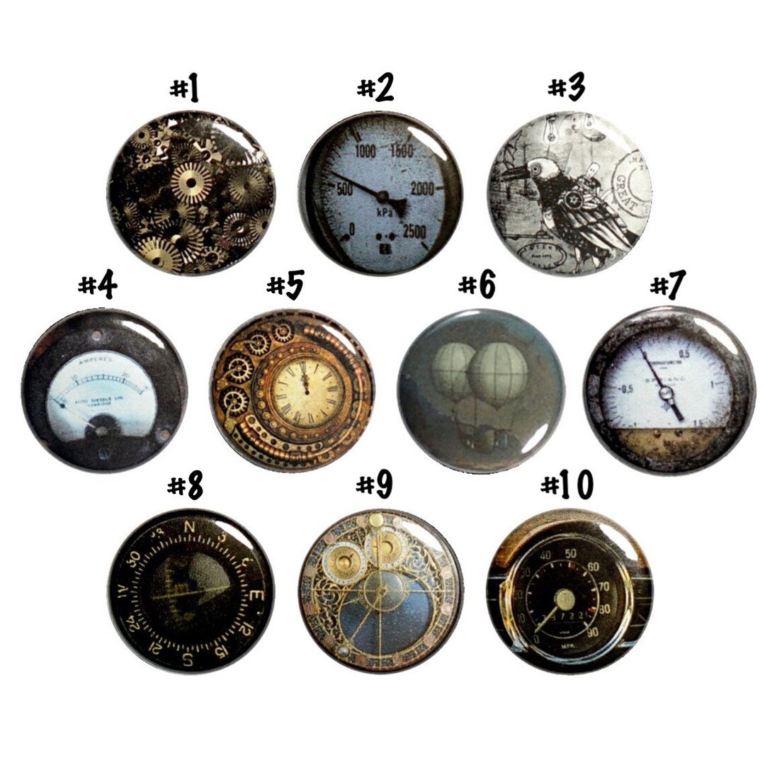 Steampunk Pins (10 Pack) Buttons for Backpacks, Steam Punk Pins, Flying ...