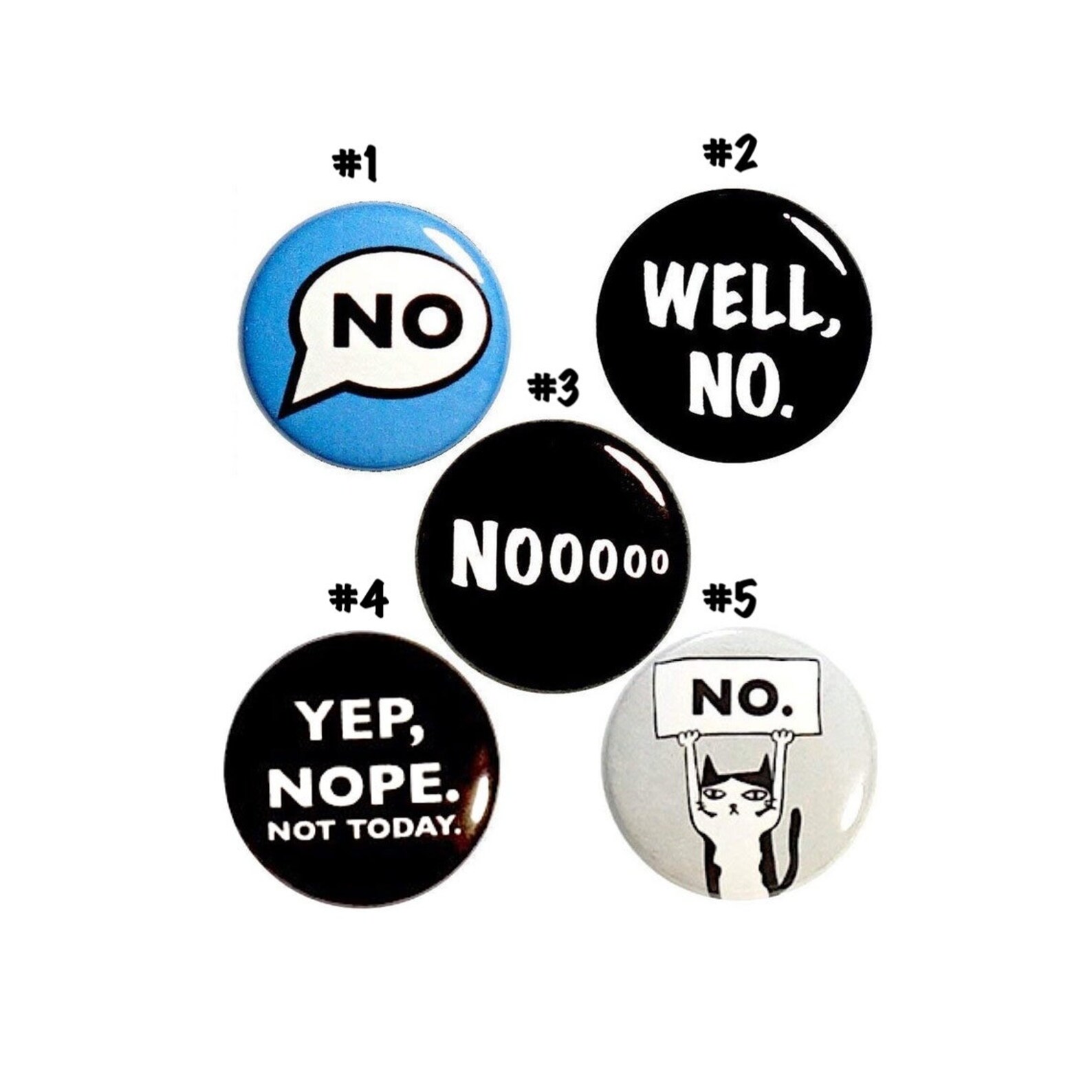 No Pin Buttons, 5 Pack of Backpack Pins, Sarcastic Funny Pin Set, Not ...