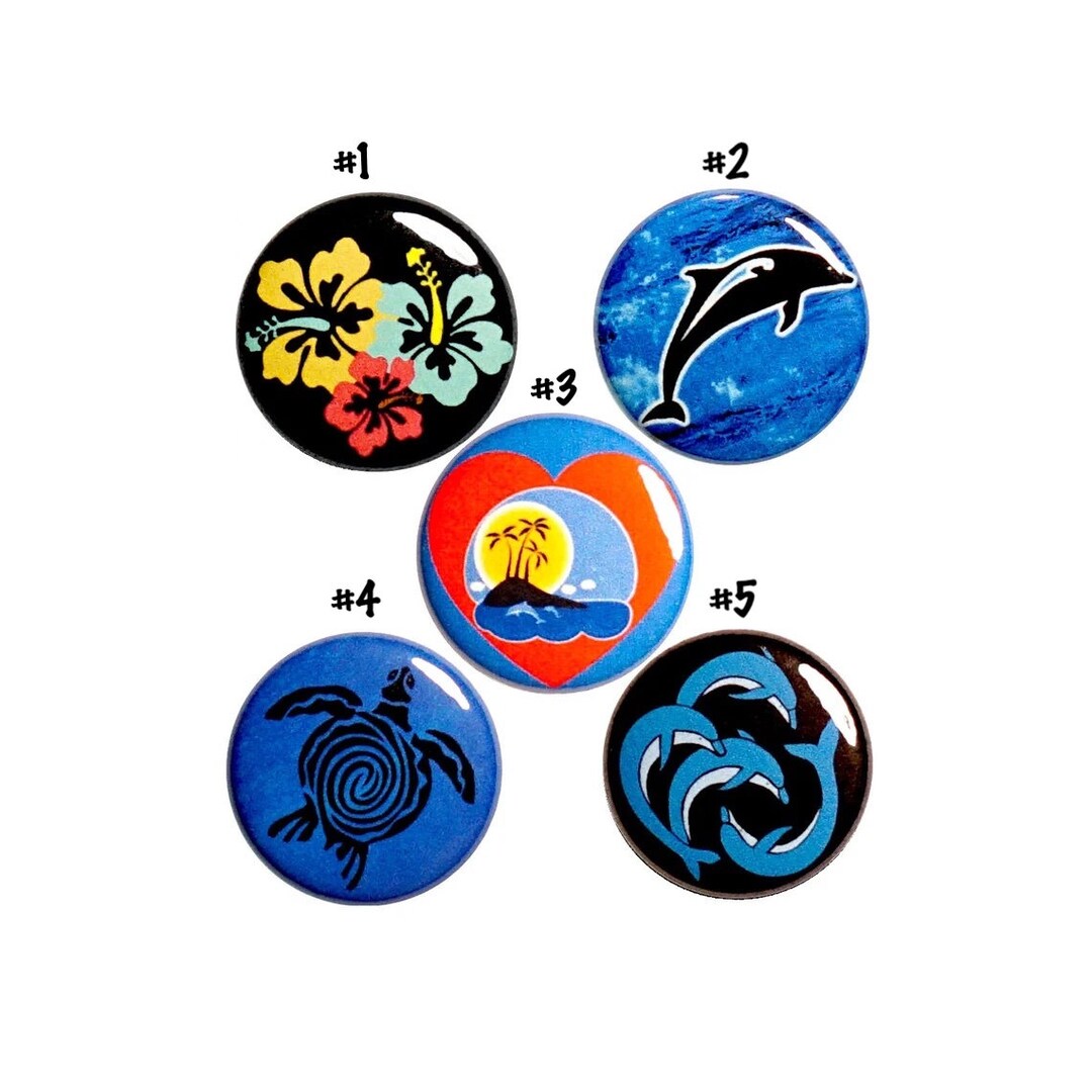 Tropical Beach Pin for Backpack, Button Set, Dolphins, Sea Turtle ...