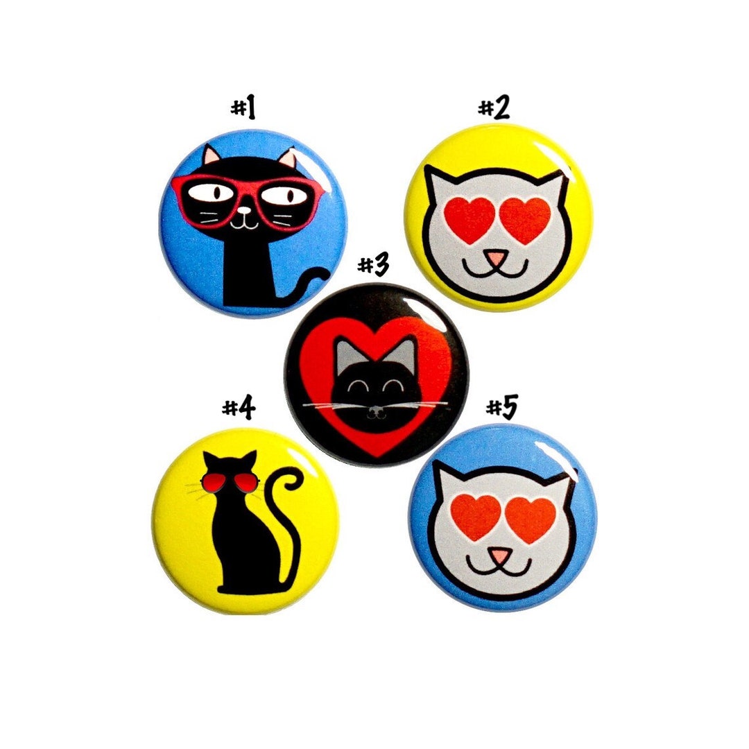 Cute Cat Button 5 Pack of Backpack Pins, Cat Heart Eyes Lapel Pins ...
